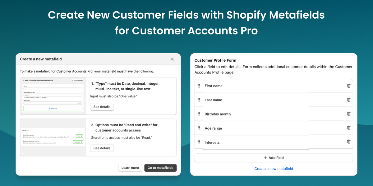 Create New Customer Fields with Shopify Metafields for Customer Accoun ...